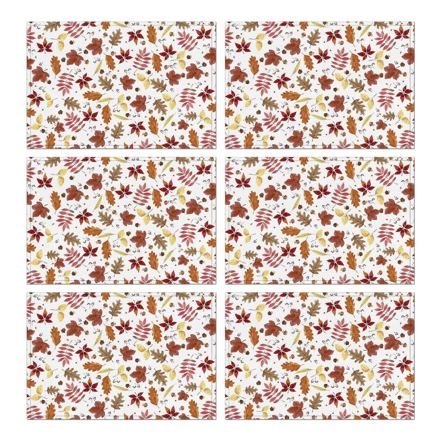 Fall Harvest Placemats Set of 6, Machine Washable Durable Linen Table ...