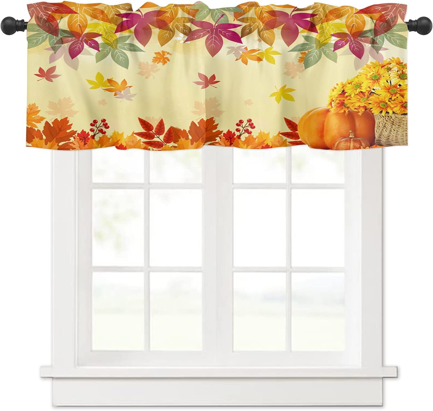 Fall Harvest Pumpkin Leaves Curtain Valances for Kitchen Windows 54x18 ...