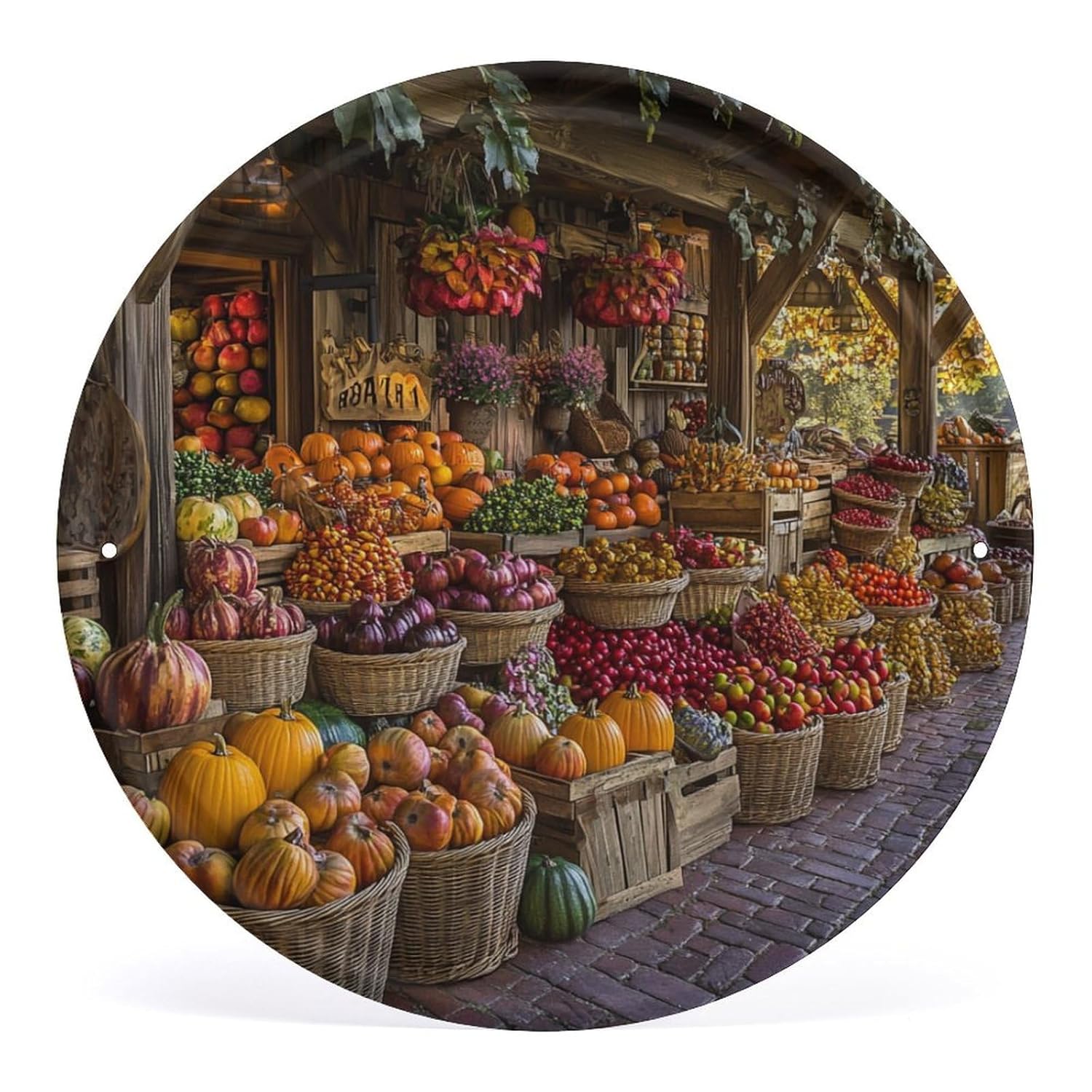 Fall Harvest Pumpkins Corn Round Tin Sign Harvest Cornucopia Decorative ...
