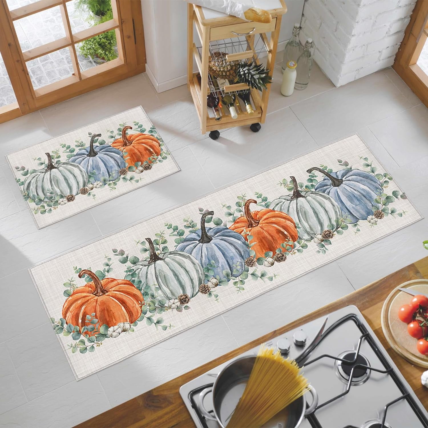 Fall Harvest Pumpkins Kitchen Rugs and Mats Non Skid Washable Floor ...