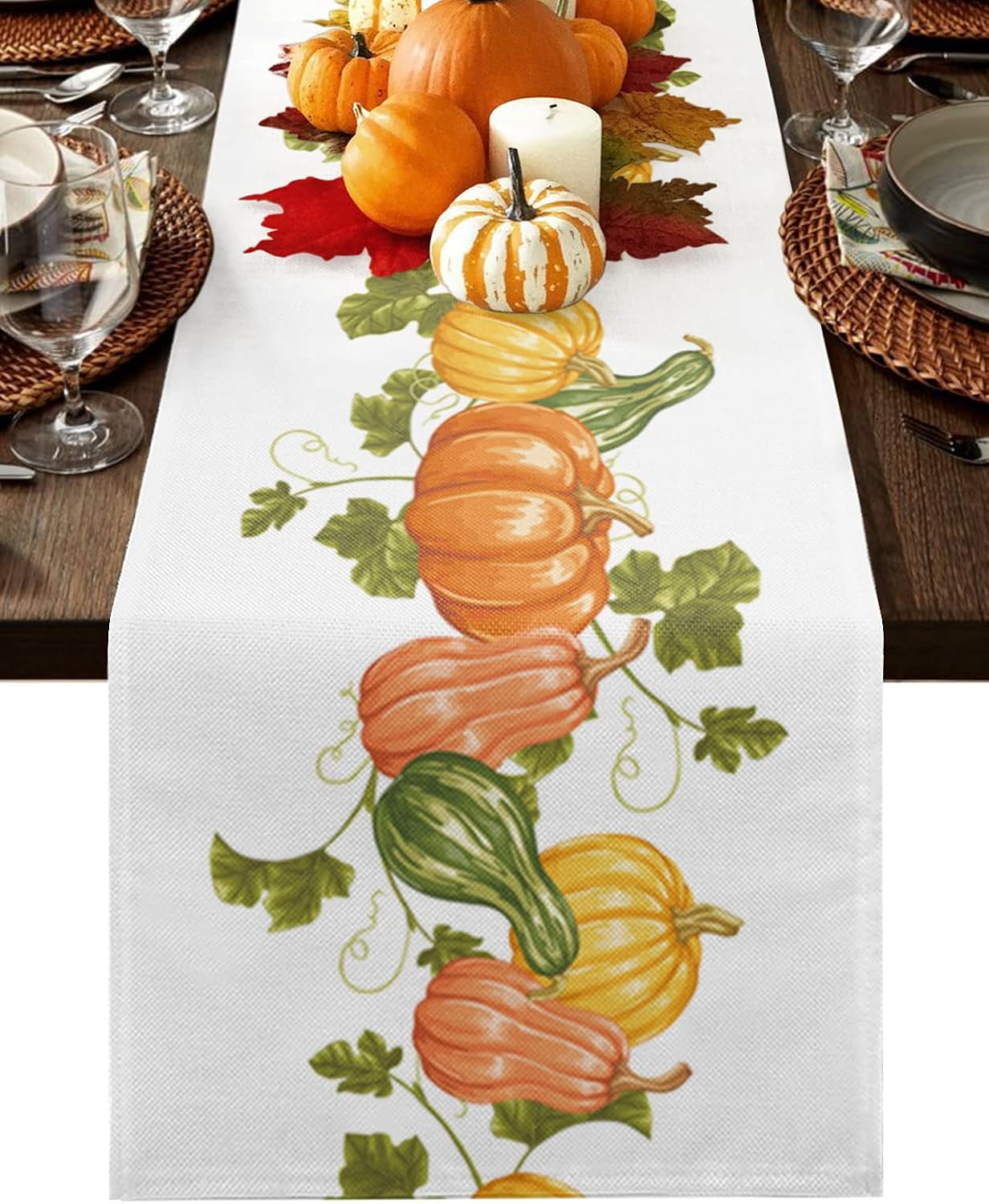 Fall Harvest Pumpkins Linen Coffee Table Runner Party r Farmhouse ...