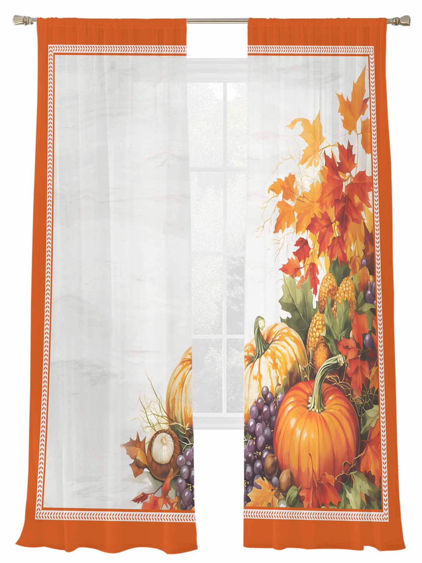 Fall Harvest Sheer Curtains 108 inches Long 2 Panels Set Pumpkins Grape ...