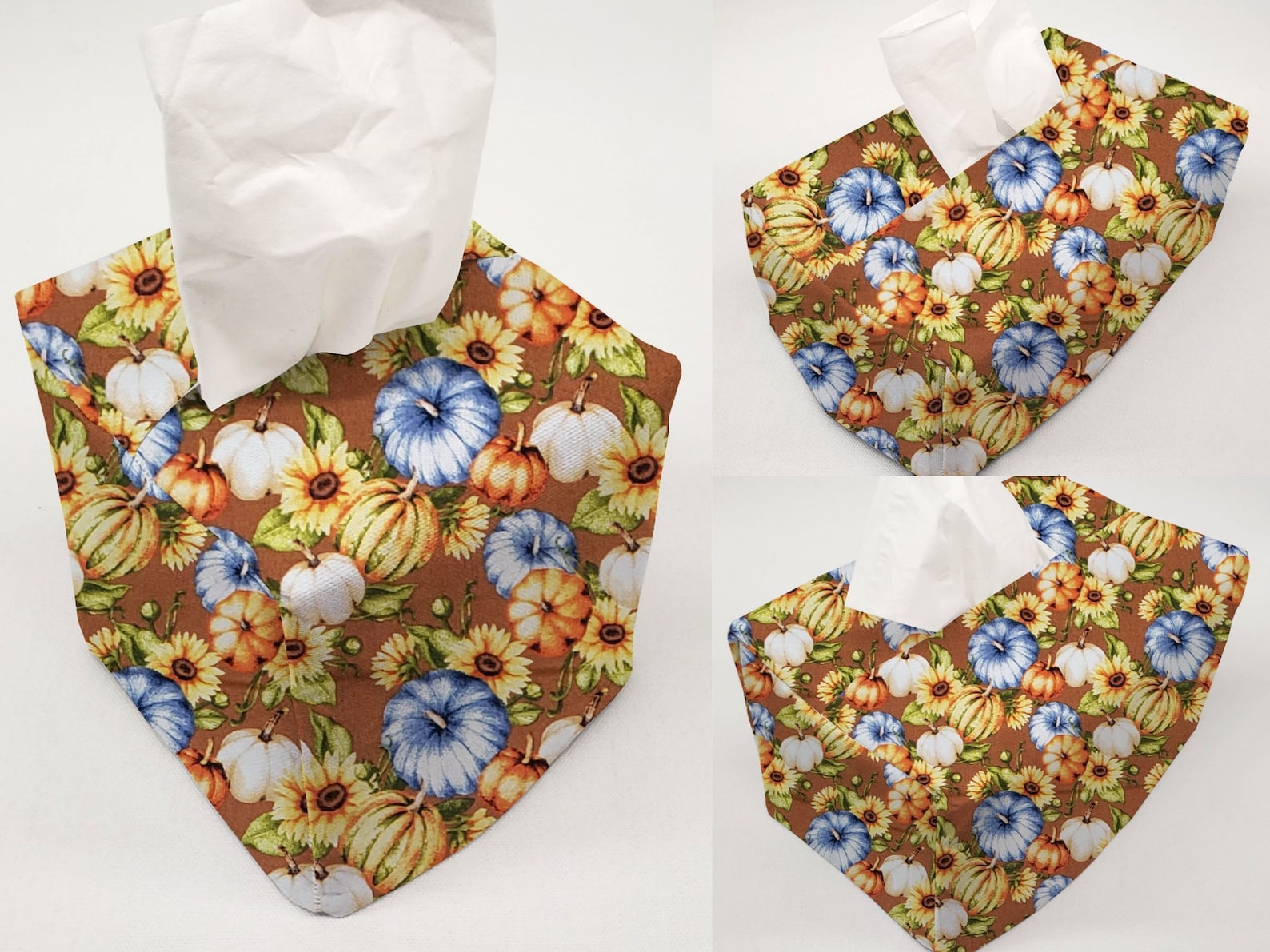 Fall Harvest Tissue Box Cover by Penny's Needful Things (Tall Rectangle) (Pumpkins on Brown ...