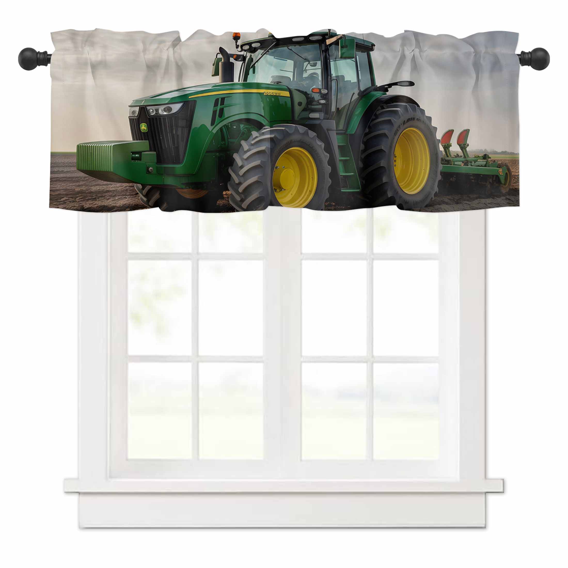 Fall Harvest Valances for Windows Green Truck Turn Over Land Plough Rod ...