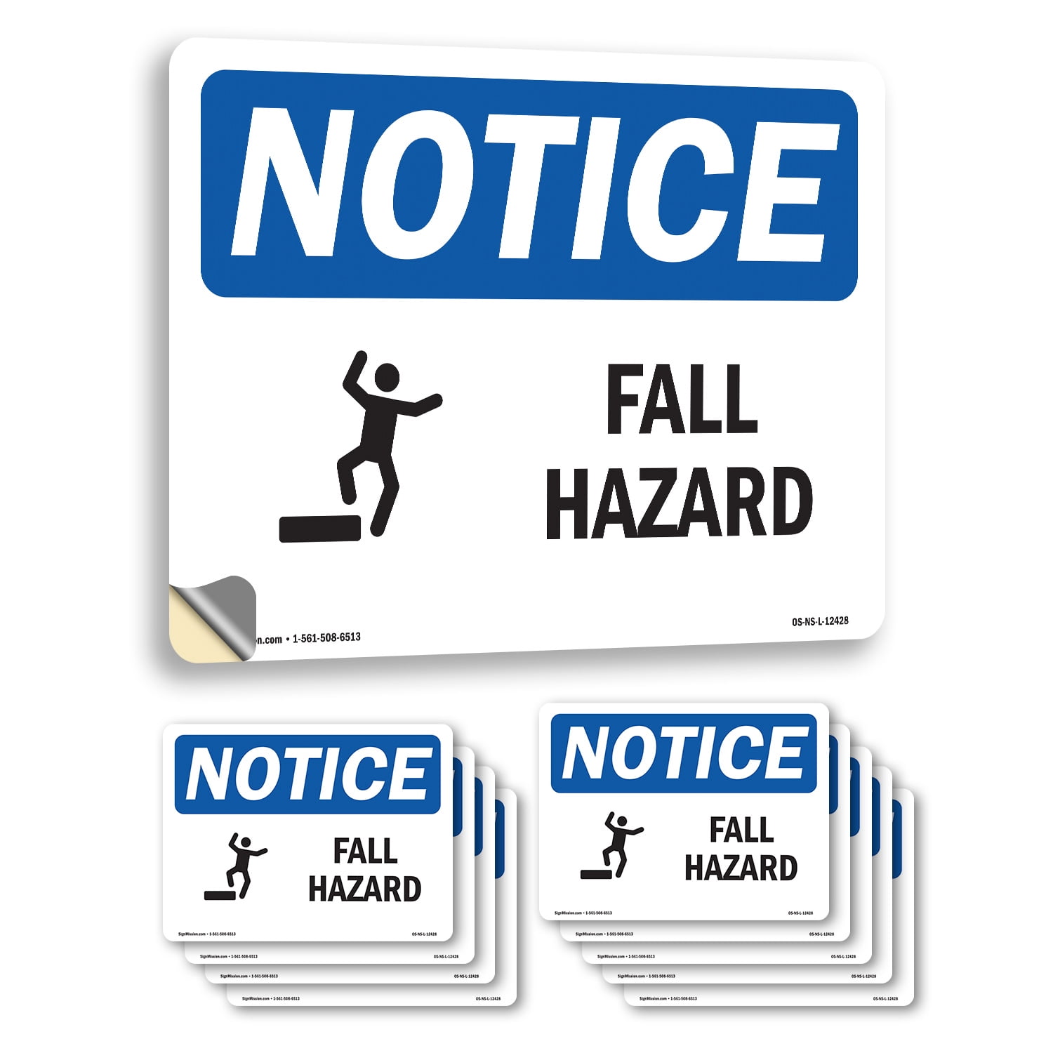Fall Hazard With Symbol OSHA Notice Vinyl Decal Label 18 Inch x 12 Inch ...
