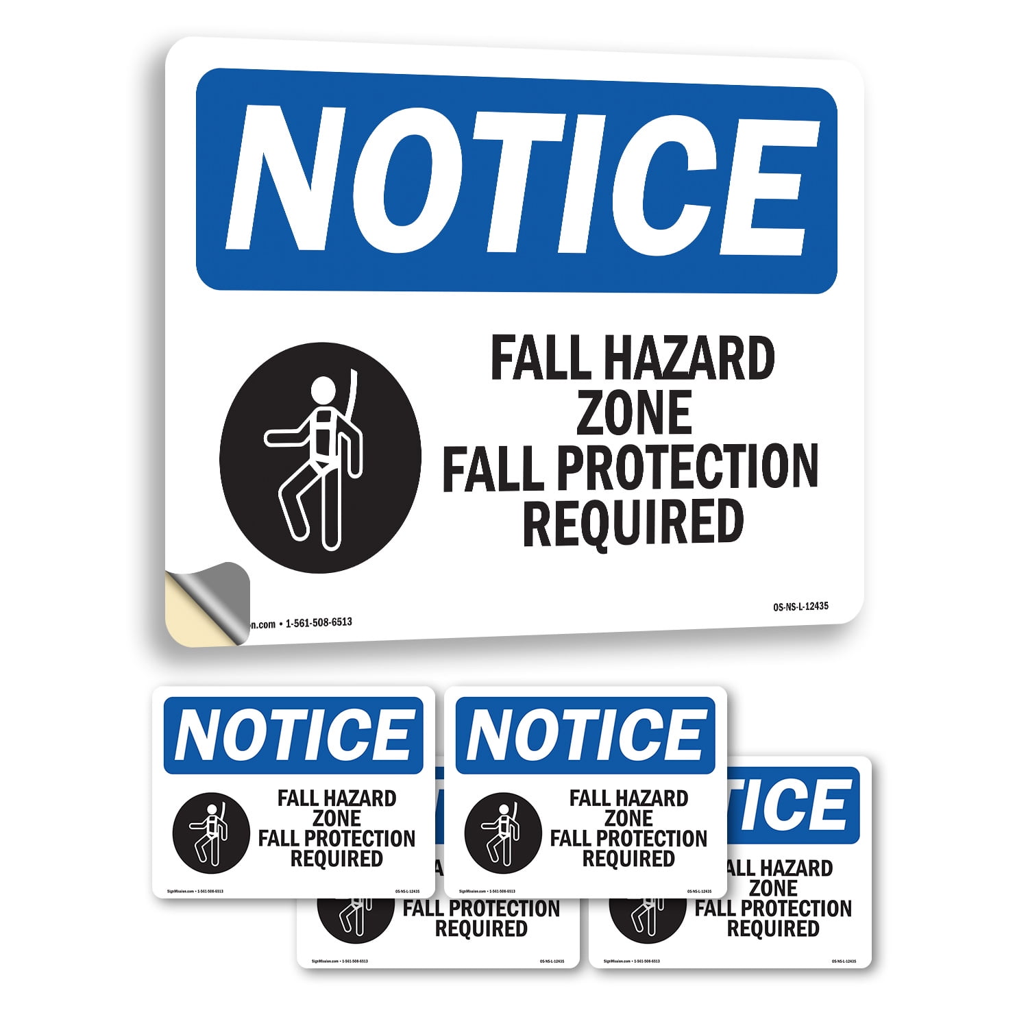 Fall Hazard Zone Fall Protection With Symbol OSHA Notice Vinyl Decal ...