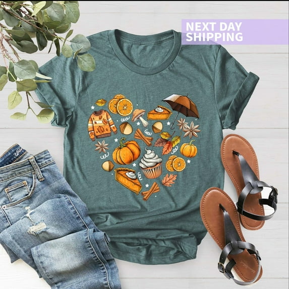 Fall Heart Shirt, Fall Doodles Shirt, Cottagecore Fall T-Shirt, Pumpkin ...