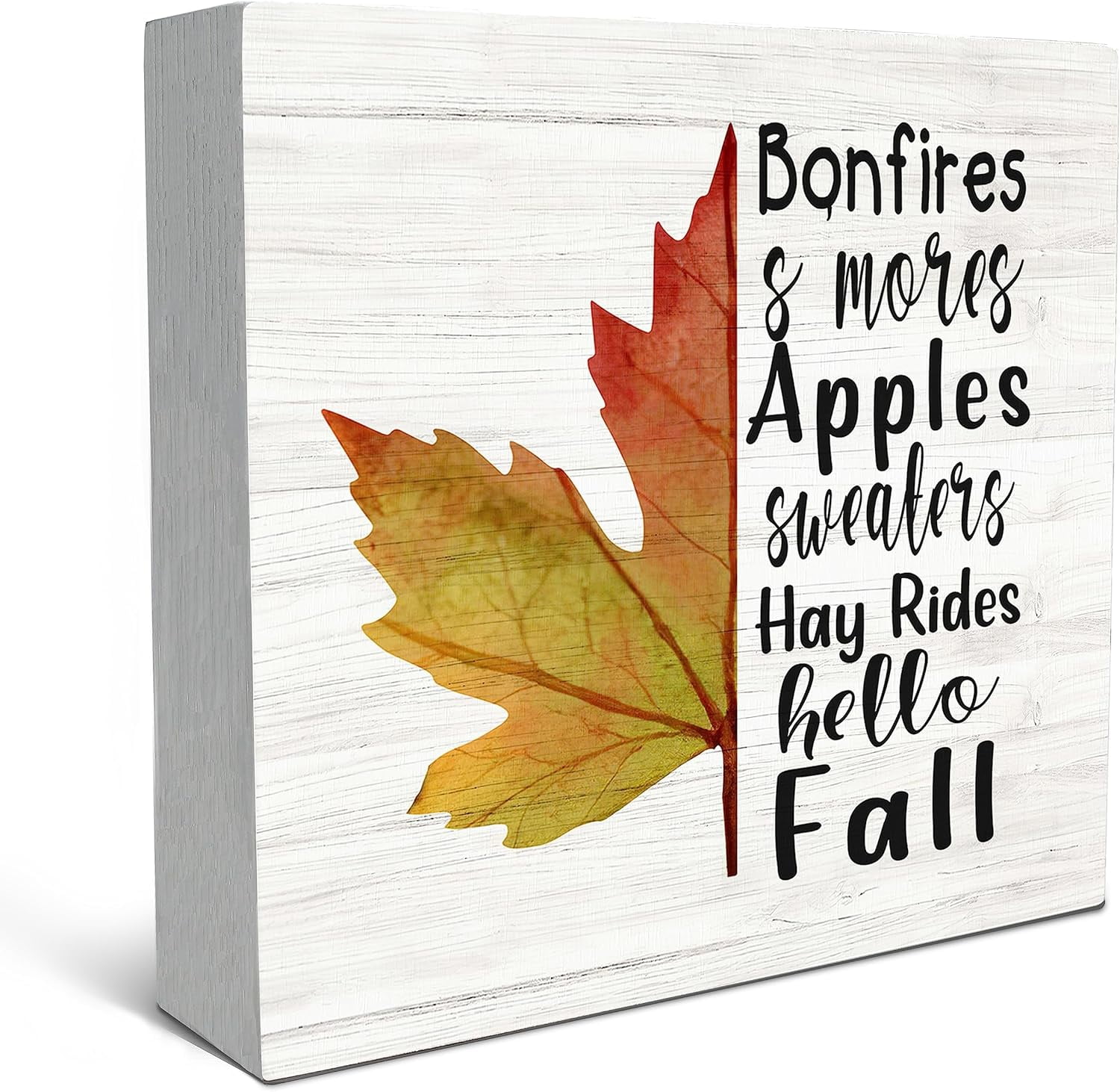 Fall Hello Bonfires S'mores Maple Leaf Wood Box Sign Desk Decor,Rustic ...
