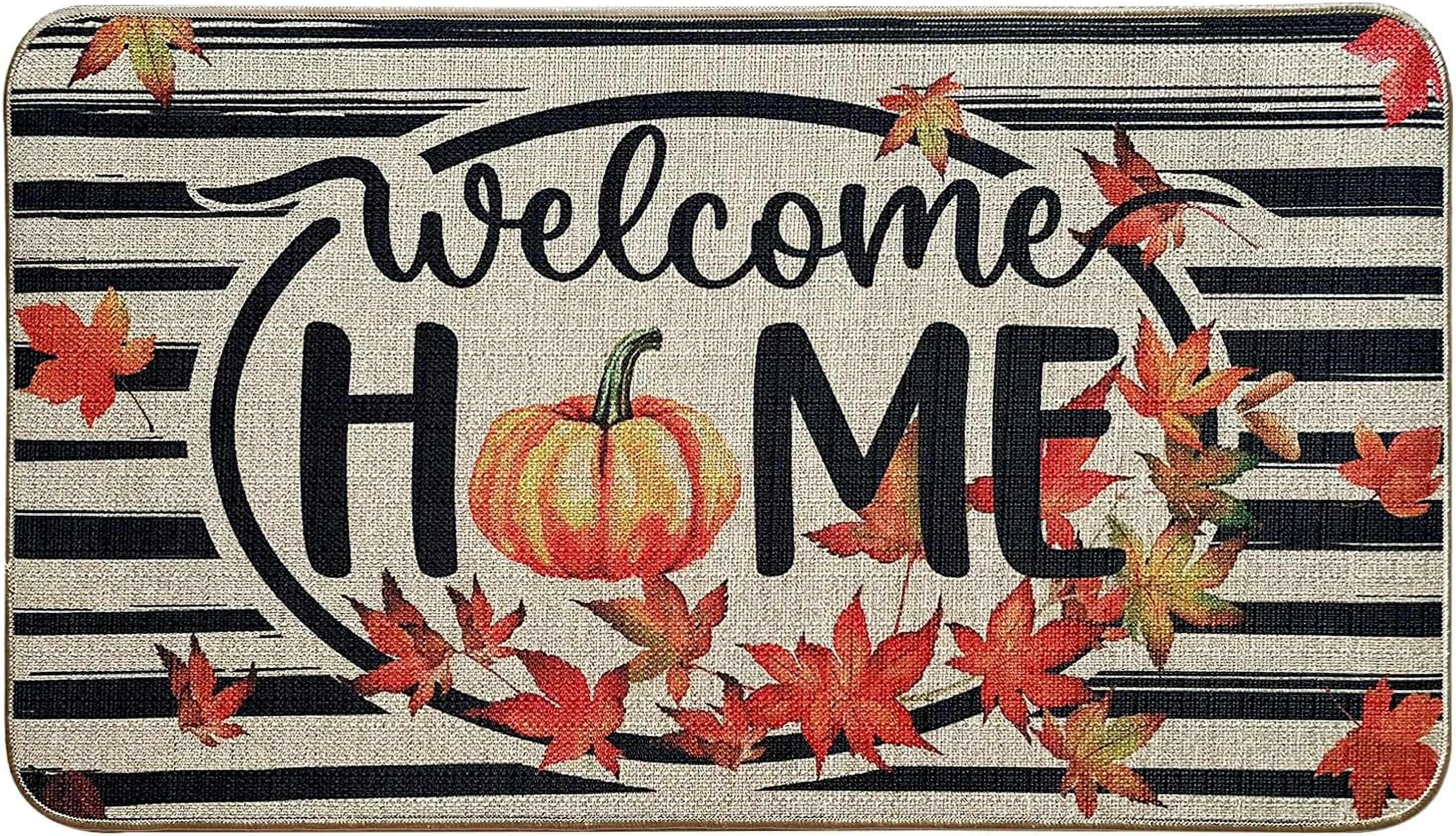 Fall Hello Door mat，Fall Maple Leafs Pumpkins Theme Welcome Doormat Non ...