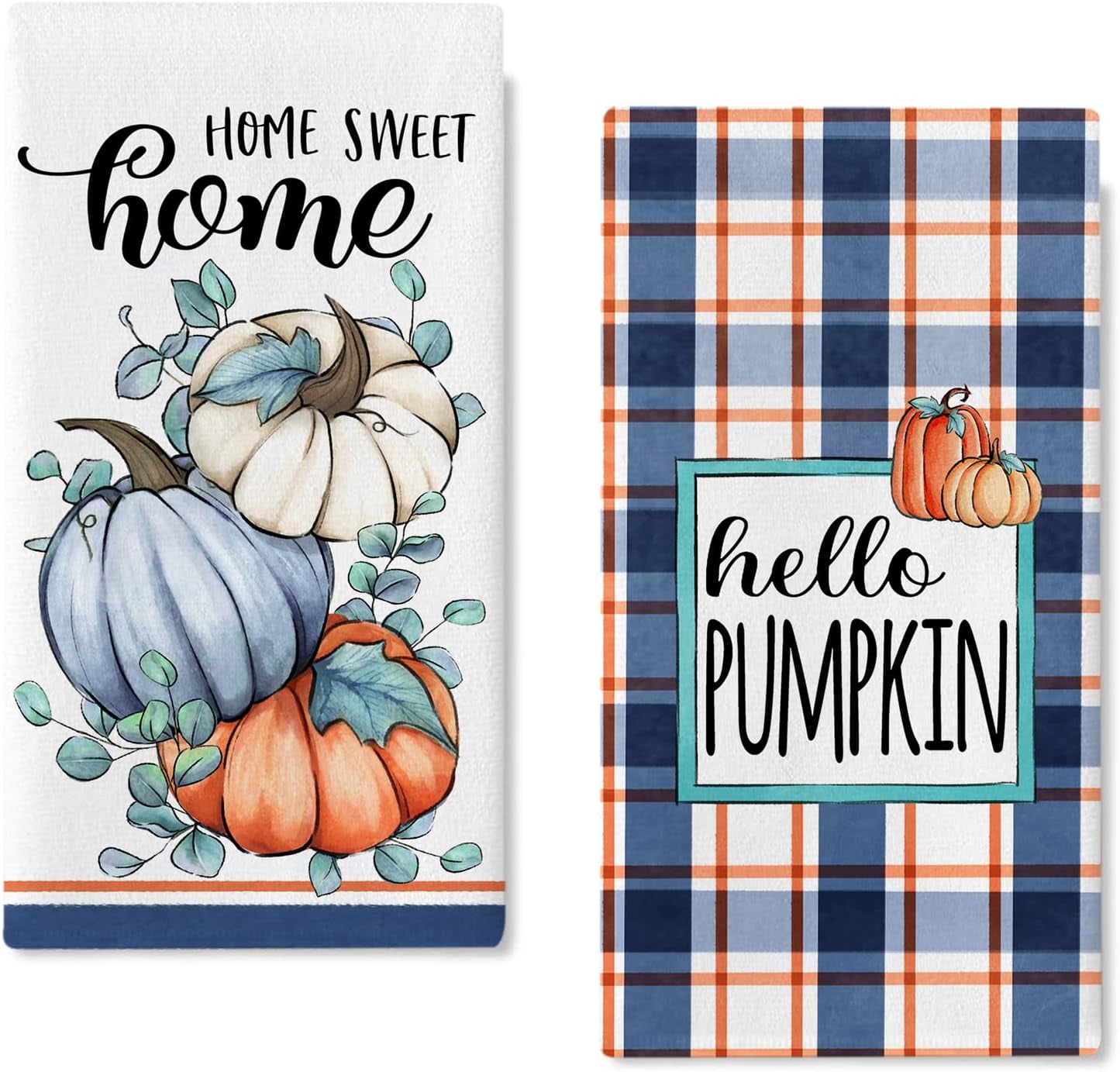 Fall Hello Pumpkin Patch Kitchen Dish Towels Set of 2, Autumn Buffalo ...