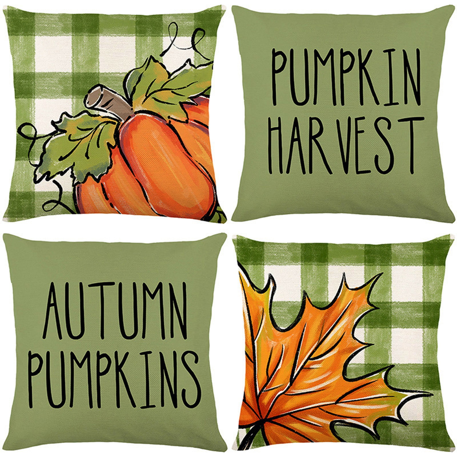 Fall Pillow Covers 18x18 Set of 4 Watercolor Fall Pumpkin Throw Pillow ...