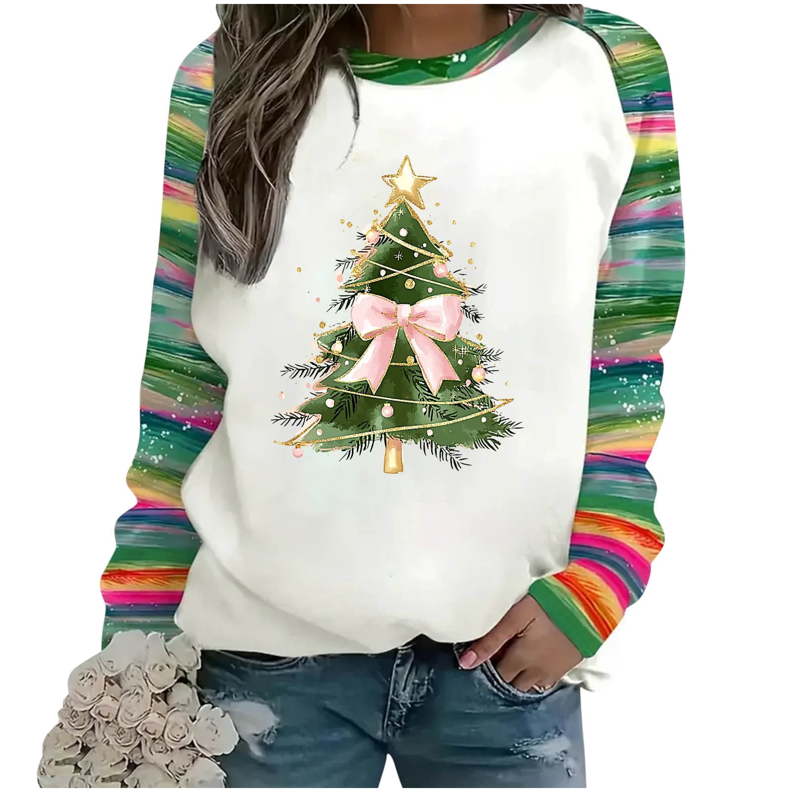 Fall Holiday Sweatshirts Womens Christmas Outfits Graphic Long Sleeve ...