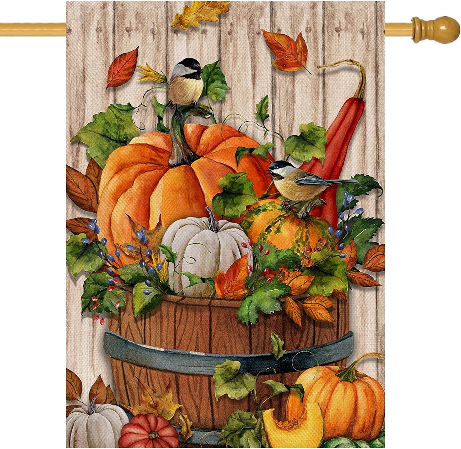 Fall Home Decorative Pumpkin Gourd Chickadee Garden Flag, Autumn House ...