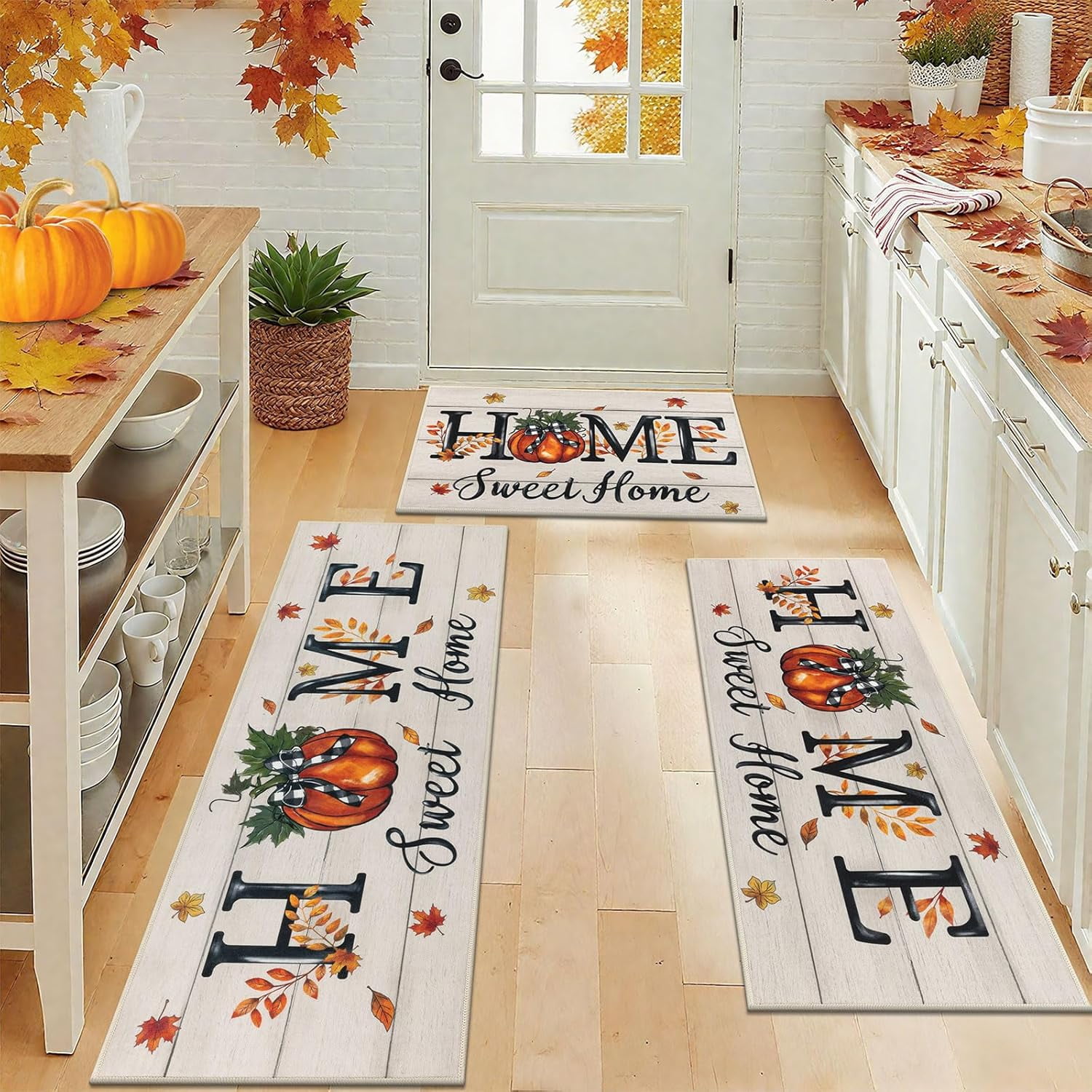 Fall ＆Home Kitchen Rugs with Runner Sets 3 Piece Farmhouse Seasonal ...