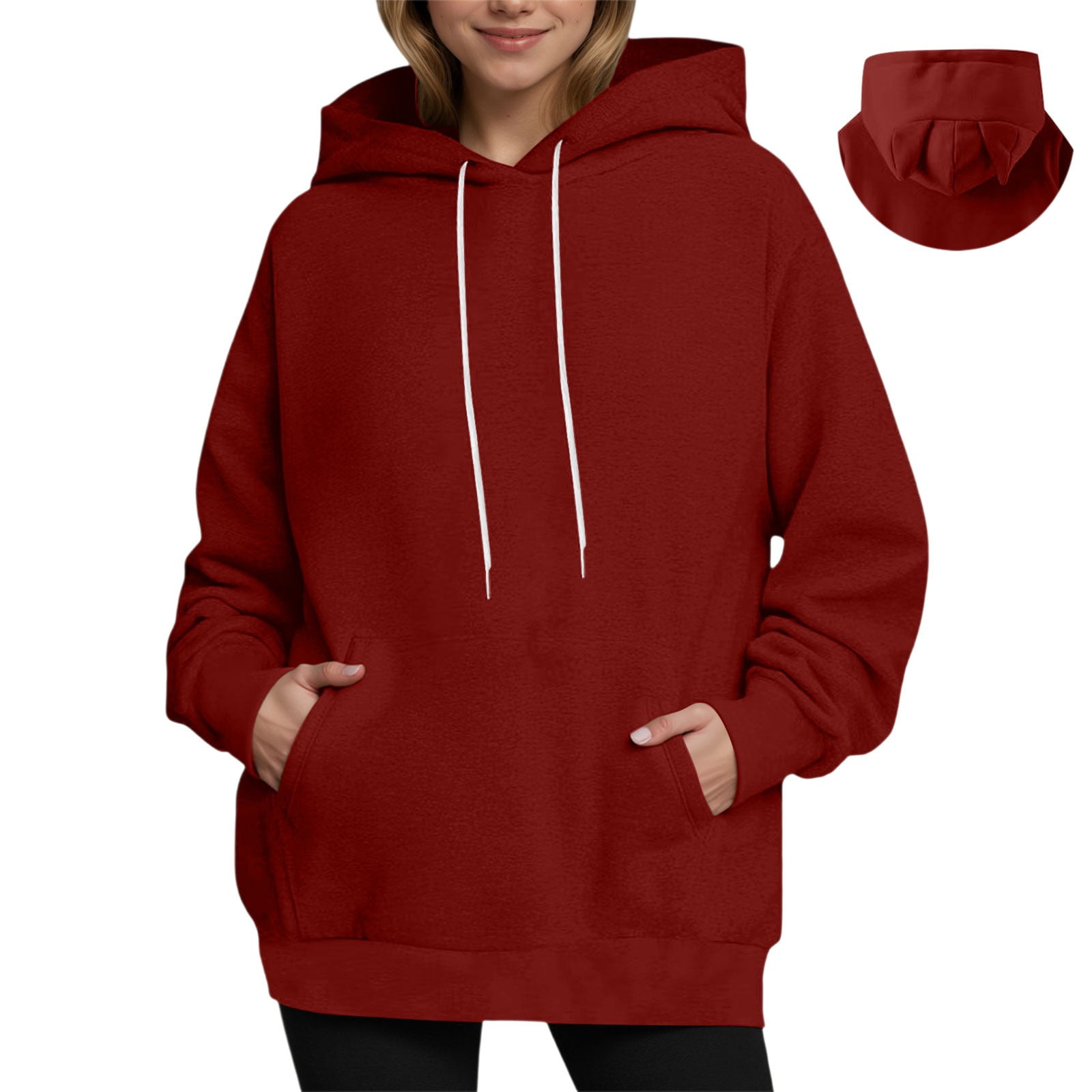 Fall Hoodie for Women Adorable Cat Ear Long Sleeve Drawstring with ...