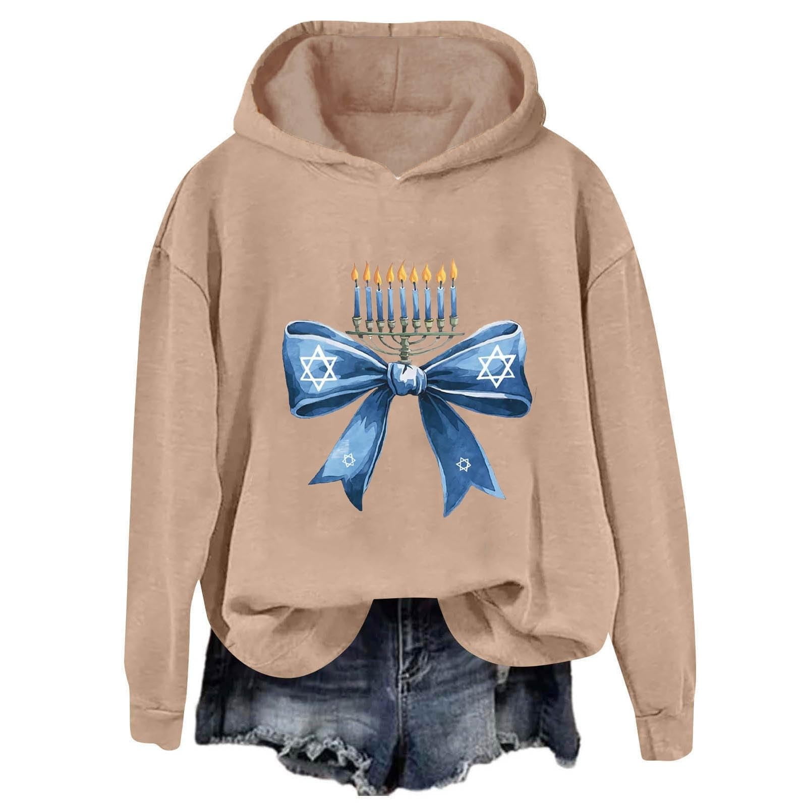 Fall Hoodie for Women Bow Print Long Sleeve Casual Preppy Plus Size ...
