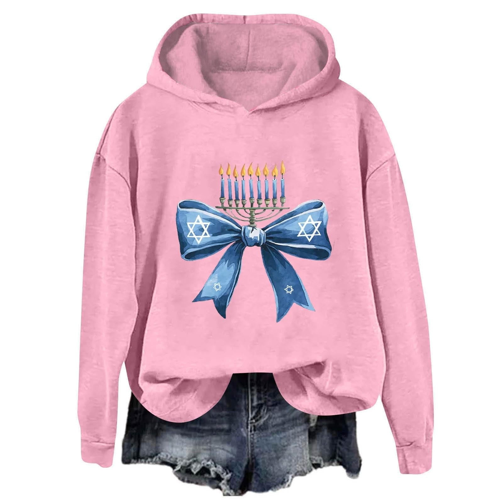 Fall Hoodie for Women Bow Print Long Sleeve Casual Preppy Plus Size ...