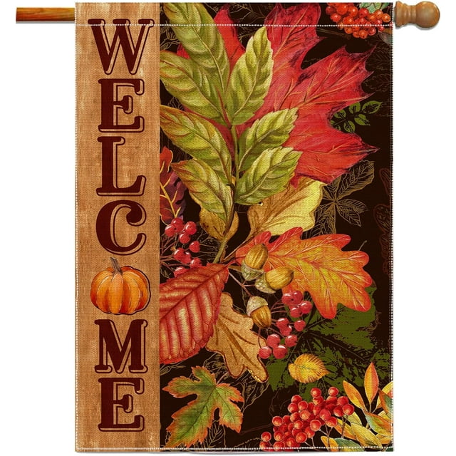 Fall House Flag 28 x 40 Inch Double Sided Maple Leaf Welcome Large ...