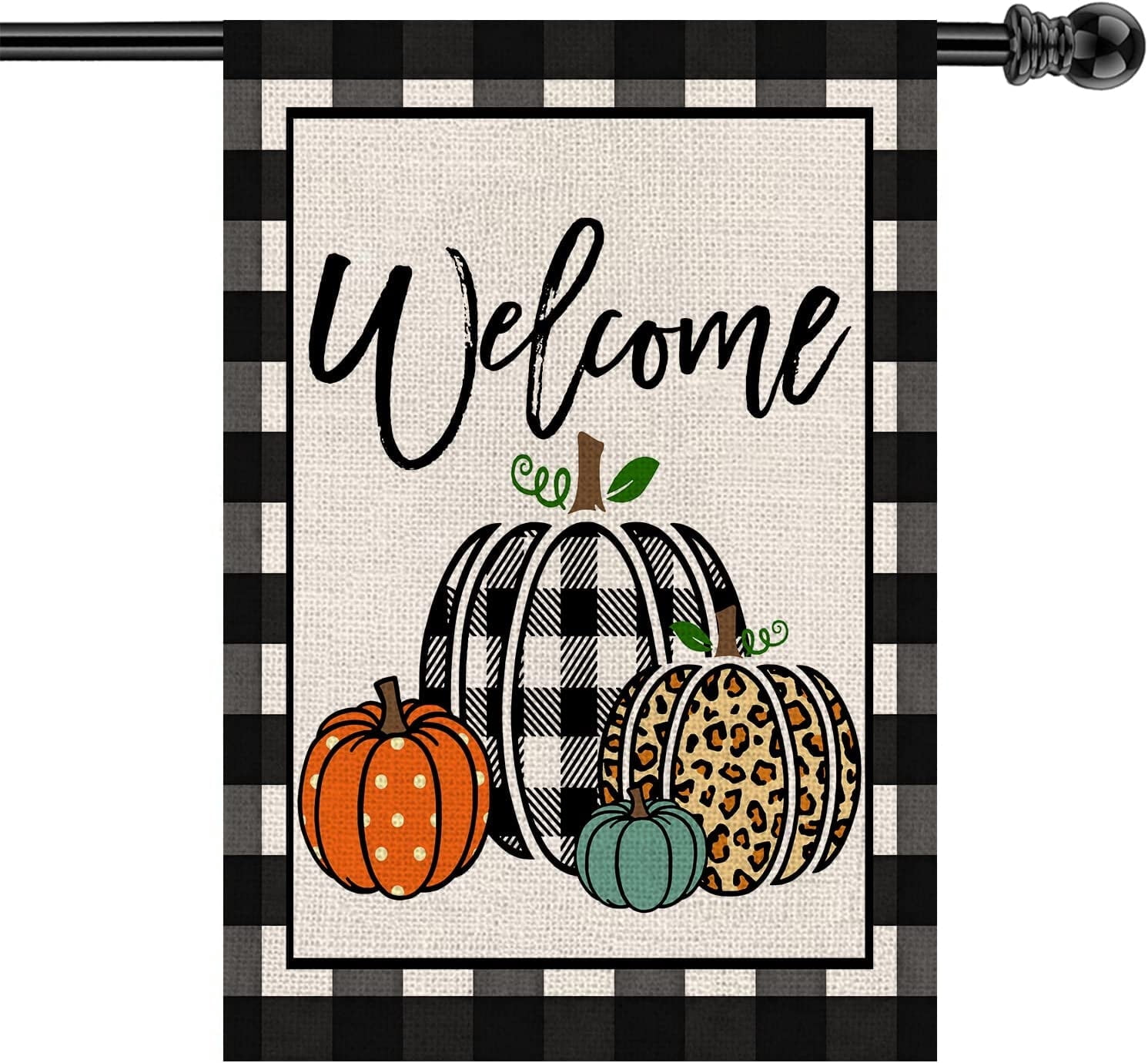 Fall House Flag Fall Buffalo Plaid Pumpkin Welcome Flags Double Sided ...