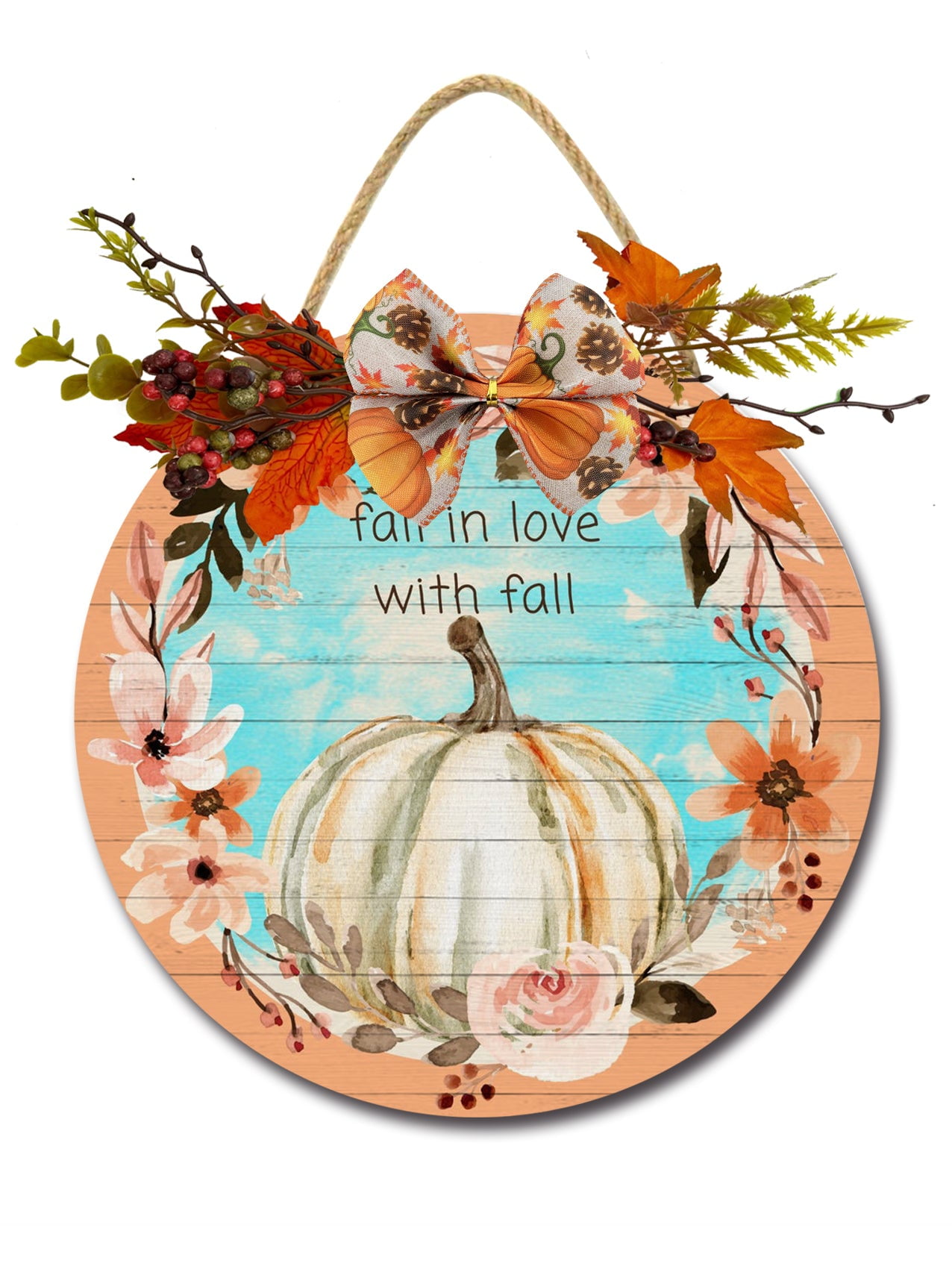 Fall In Love With Fall Sign Front for Door Decoration, 11 in Round Wood ...