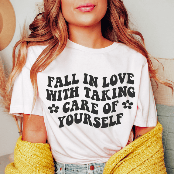 Fall In Love With Taking Care Of Yourself Tee Heather Prism Dusty Blue ...