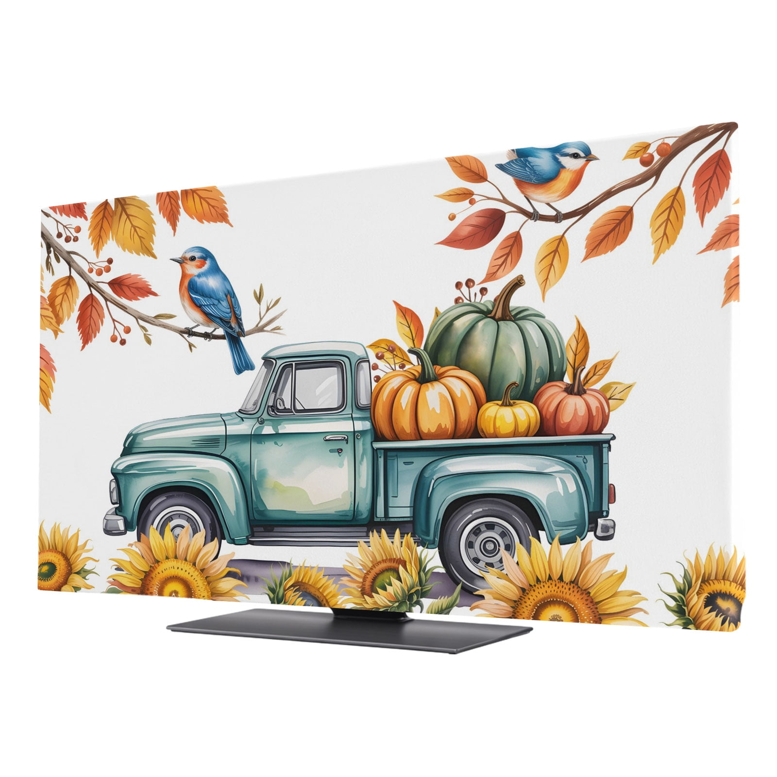 Fall Indoor TV Cover 55 Inch Pumpkin Blue Truck Elastic TV Enclosure ...