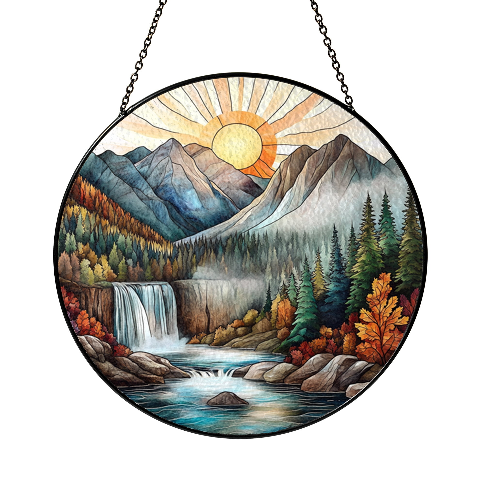 Fall Inspired Landscape Stained Glass Window Suncatcher - Walmart.com