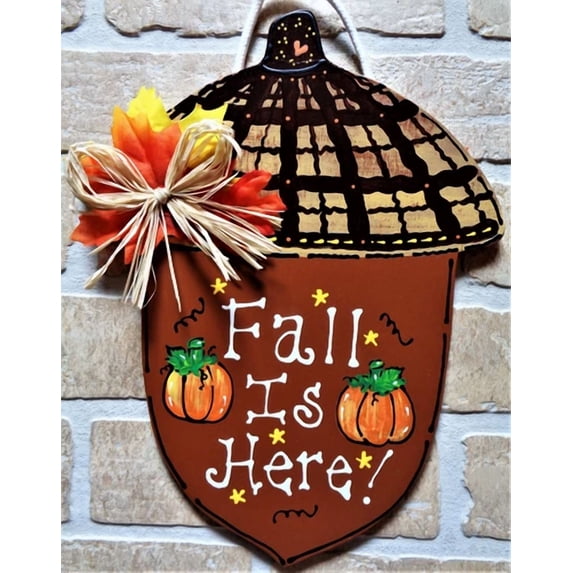Fall Is Here Sign Wall Art Hanger Autumn Acorn Plaque Pumpkin Halloween ...