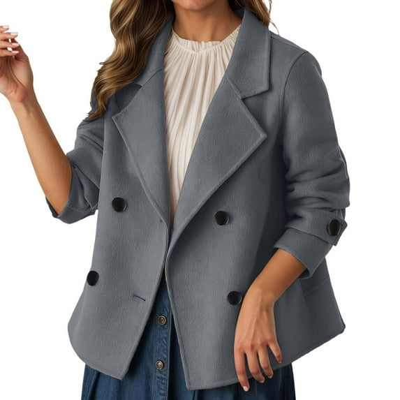 Fall Jacket Women Solid Double Breasted Wool Elegant Lapel Trench ...