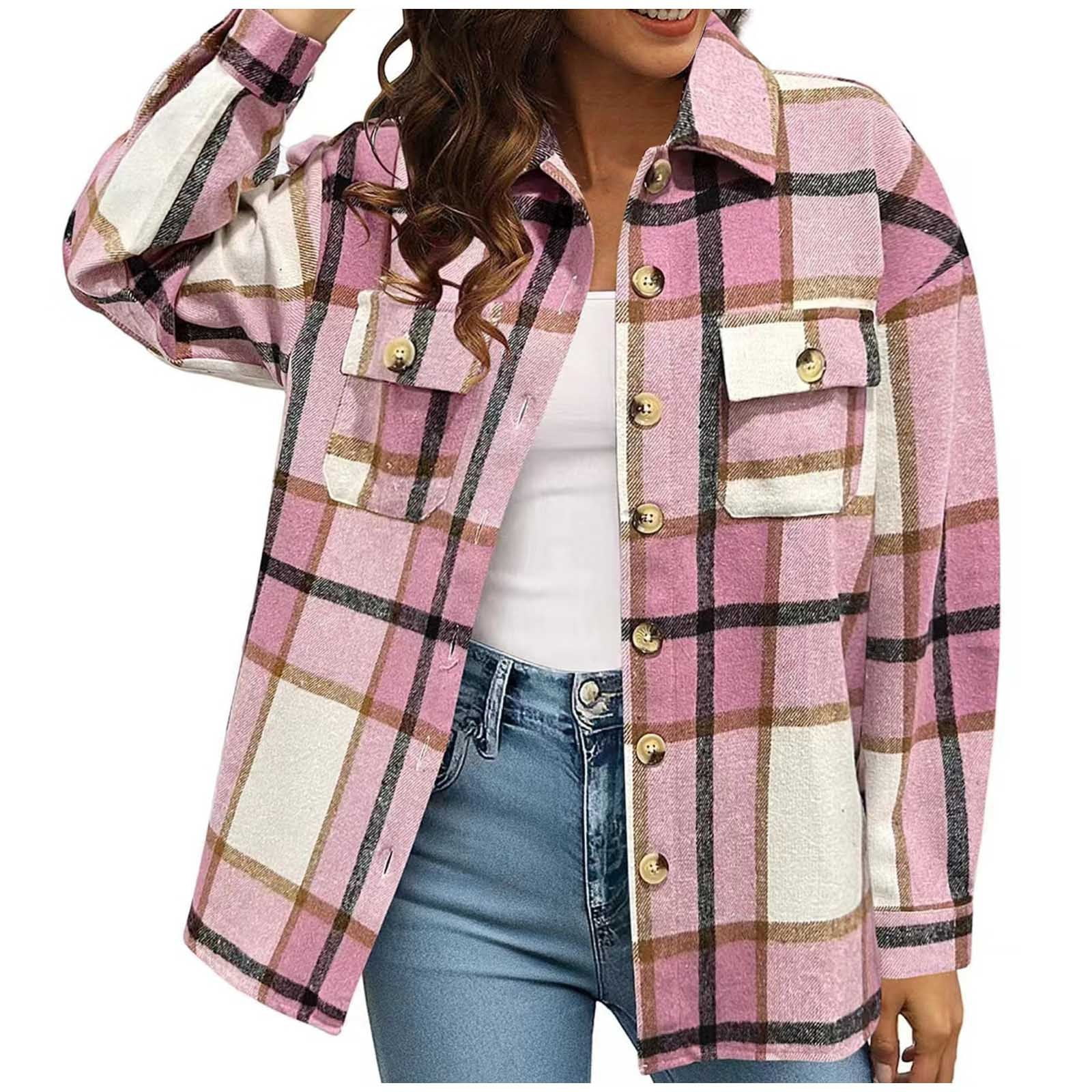 Fall Jackets for Women 2025 Plaid Long Sleeve Shirts For Women Fashion ...