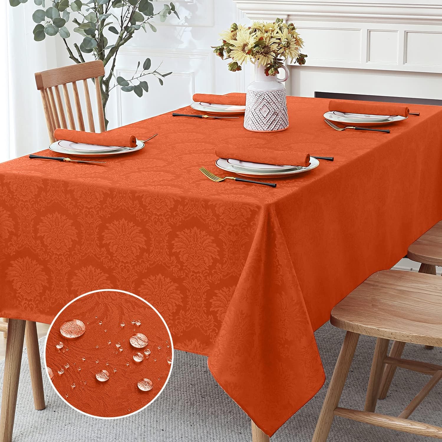 Fall Jacquard Rectangle Tablecloth - Thanksgiving Harvest Waterproof ...