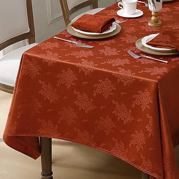 Fall Jacquard Tablecloth Rectangle - Waterproof Damask Rose Floral ...