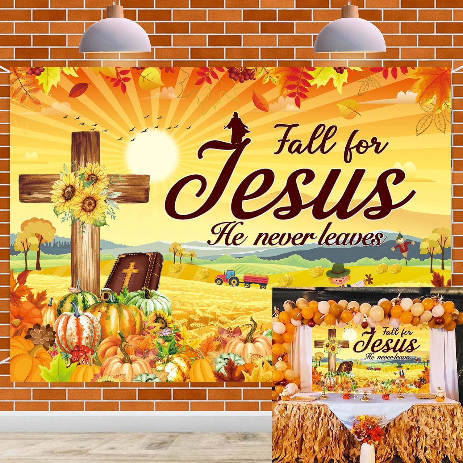 Fall for Jesus Backdrop Autumn Thanksgiving Party Decorations He Never ...