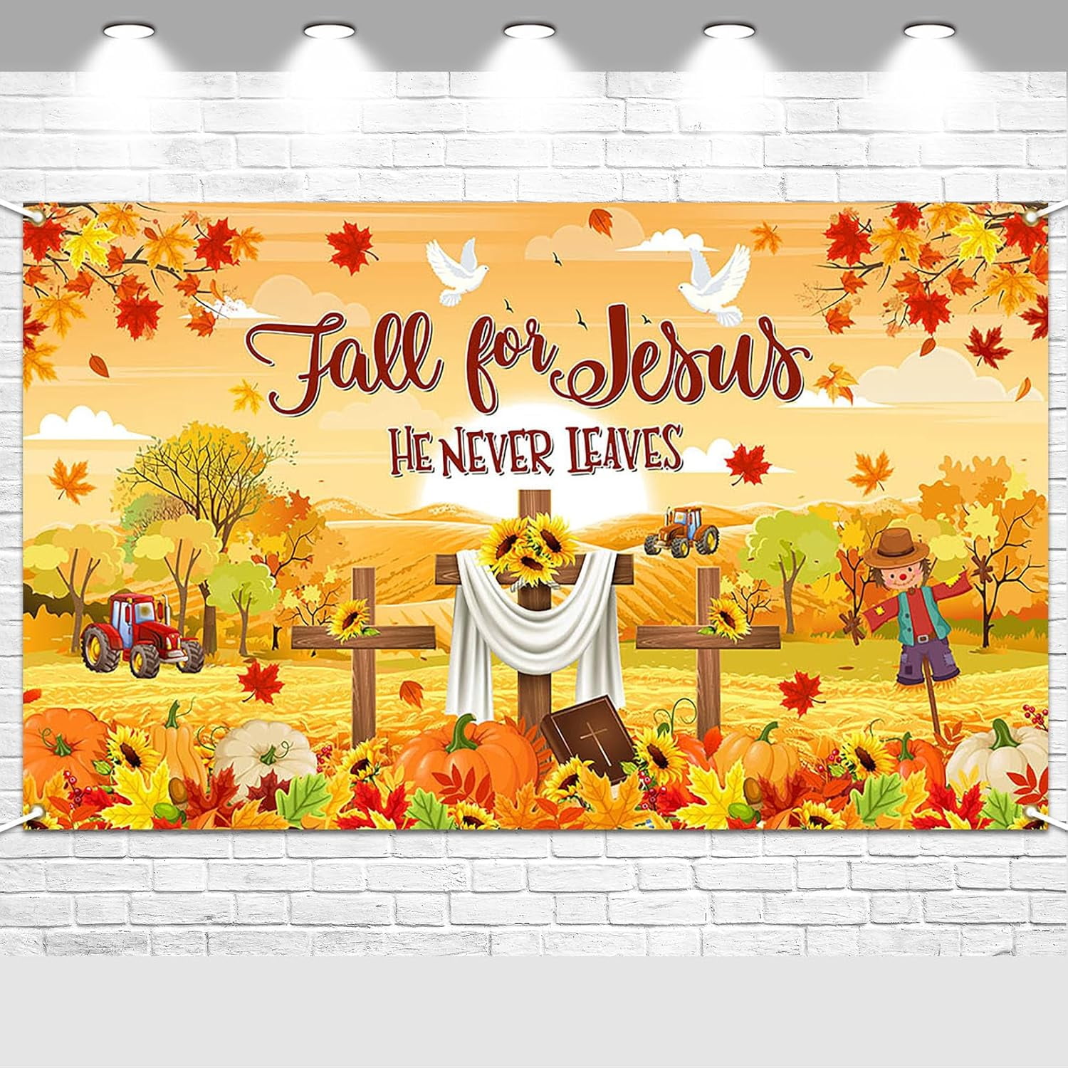 Fall for Jesus Backdrop Fall For Jesus He Never Leaves Banner Autumn ...