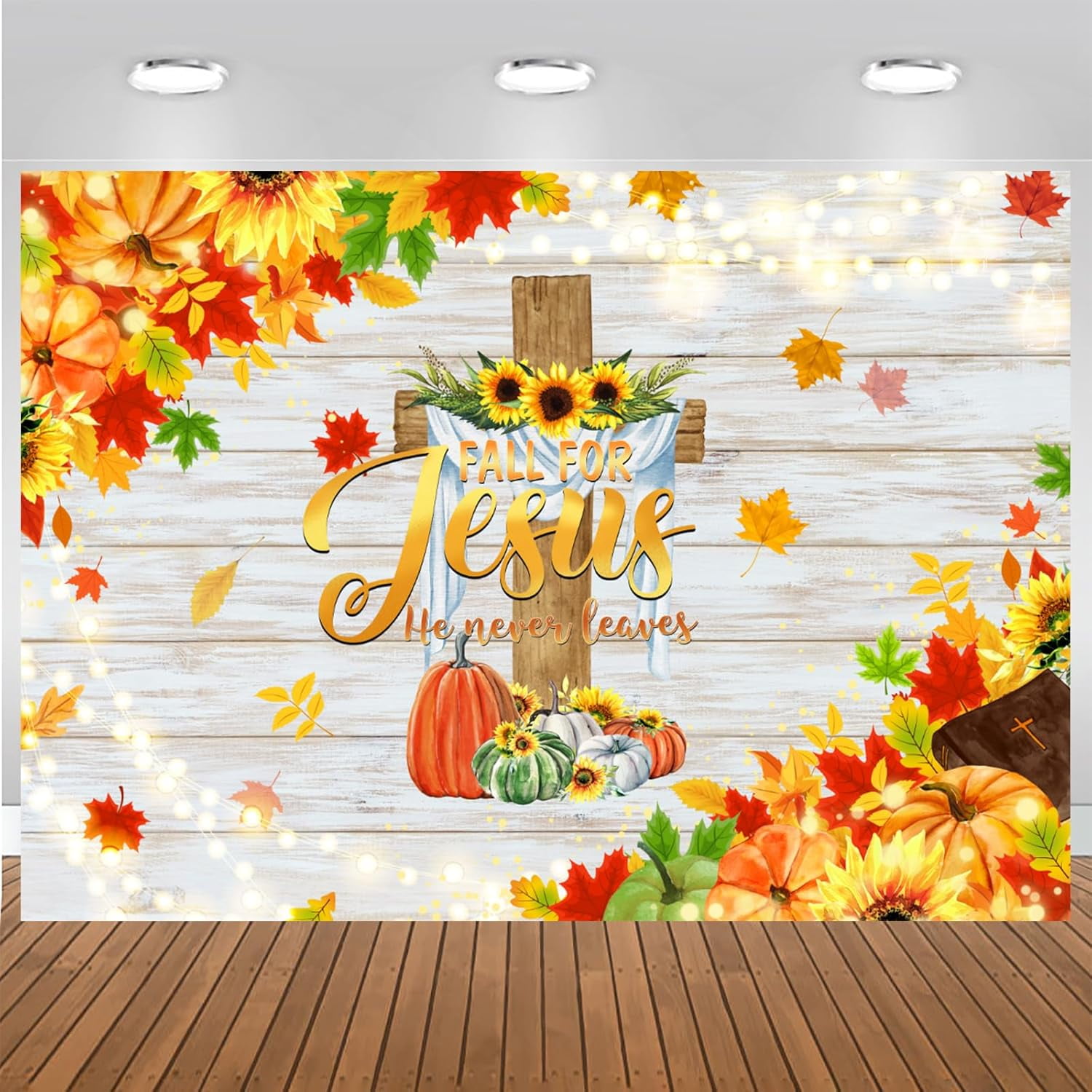 Fall for Jesus He Never Leaves Backdrop Autumn Pumpkin Thanksgiving ...
