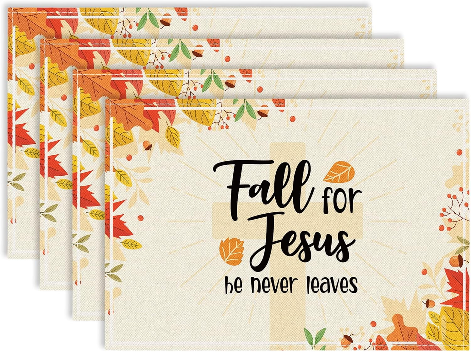 Fall for Jesus He Never Leaves Placemats Set of 4, 12x18 Christian ...