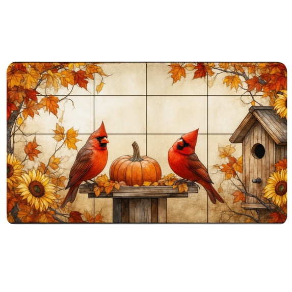 Fall Keyboard Mat,A couple of birds sitting on top of a wooden ...