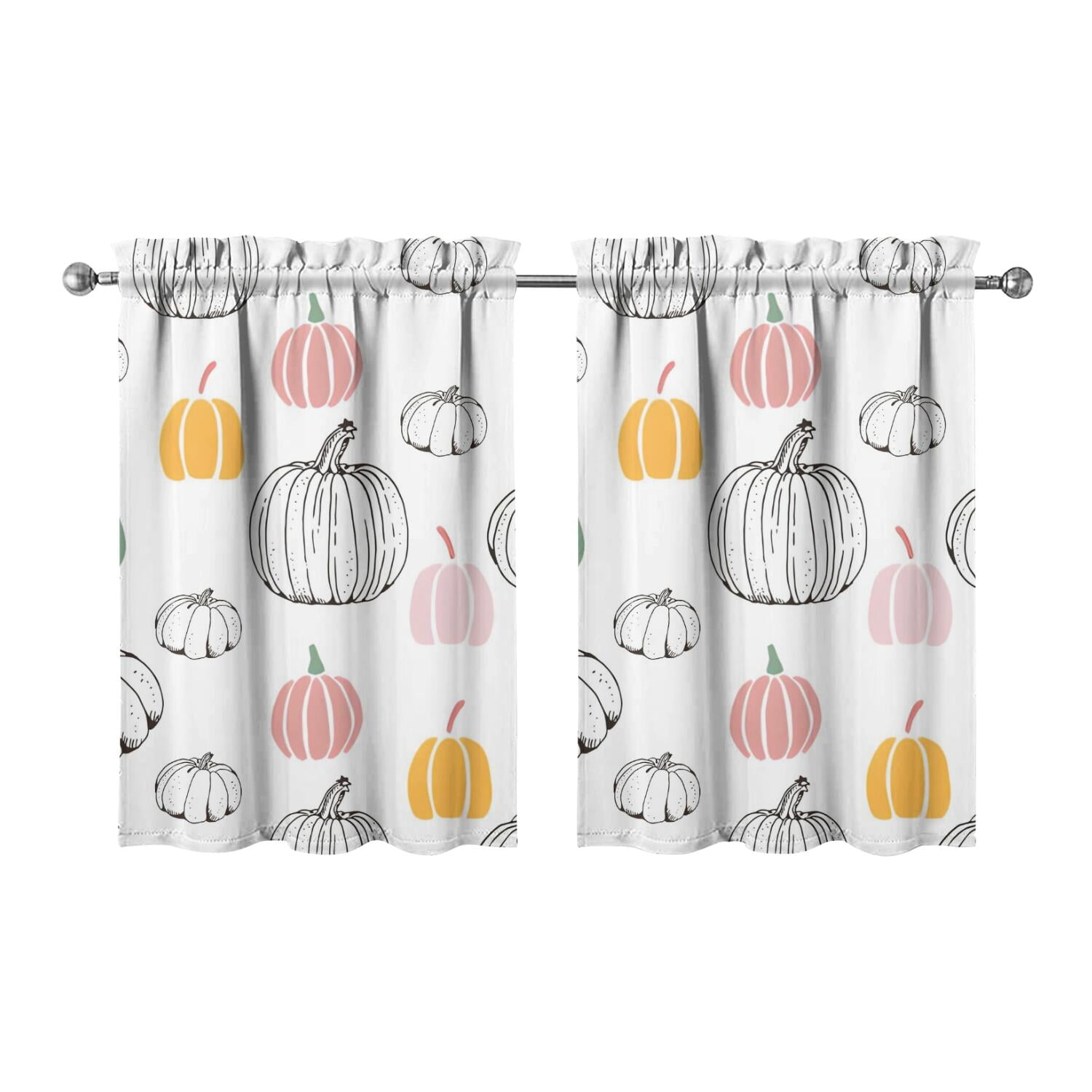 Fall Kitchen Curtains 36 Inch Short - 2 Panel Set, Autumn Harvest Print ...