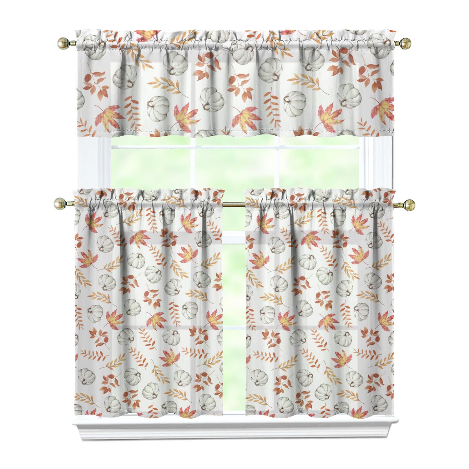 Fall Kitchen Curtains 36 Inch Short - 3 Panel Set, Autumn Harvest Print ...