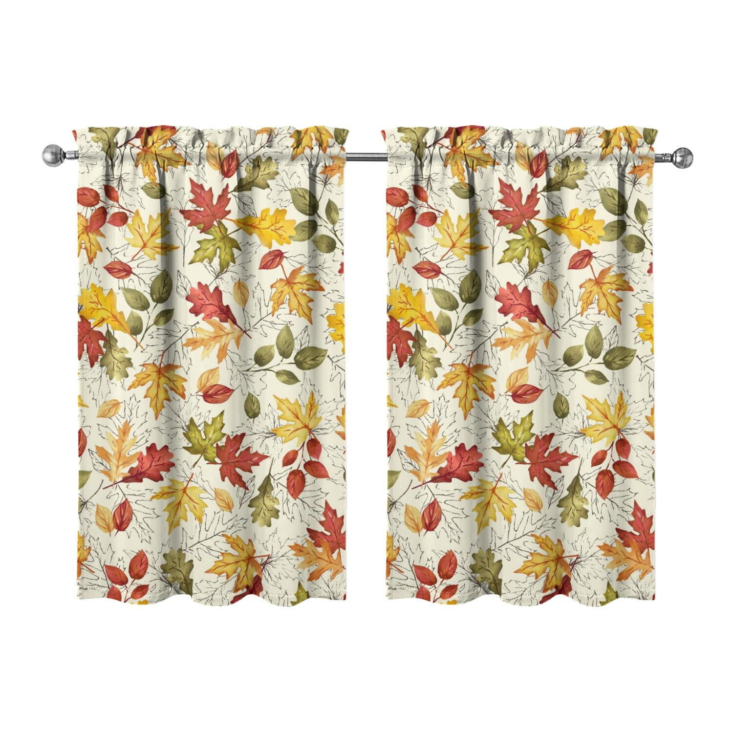 Fall Kitchen Curtains 39 Inch Short - 32Panel Set, Autumn Harvest Print ...