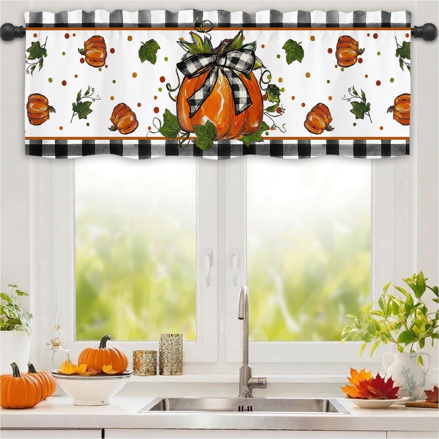 Fall Kitchen Curtains, 54 x 18 Inch Thanksgiving Fall Pumpkin Valances ...