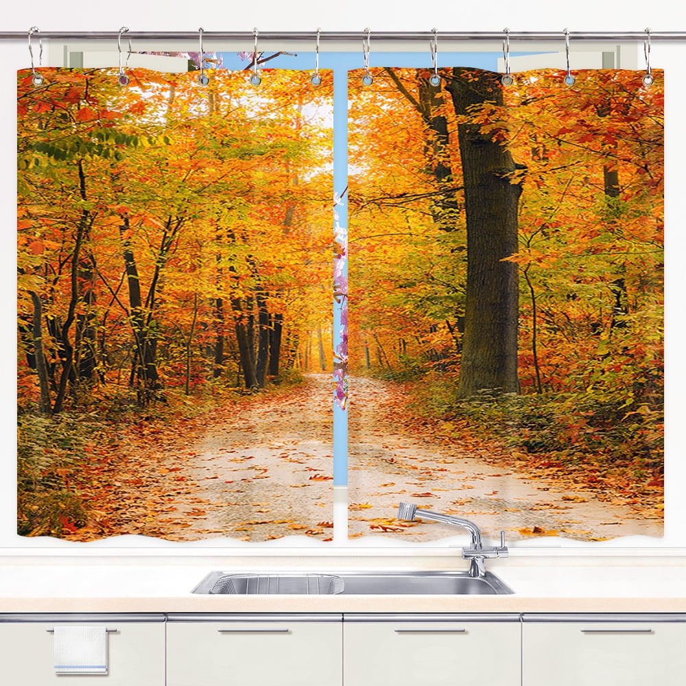 Fall Kitchen Curtains, Autumn Fall Leaves Window Valances Curtain ...