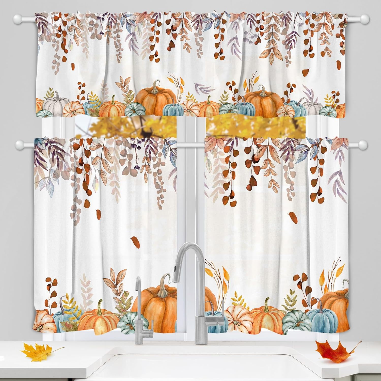 Fall Kitchen Curtains, Fall Window Decorations Kitchen Curtains Valance ...