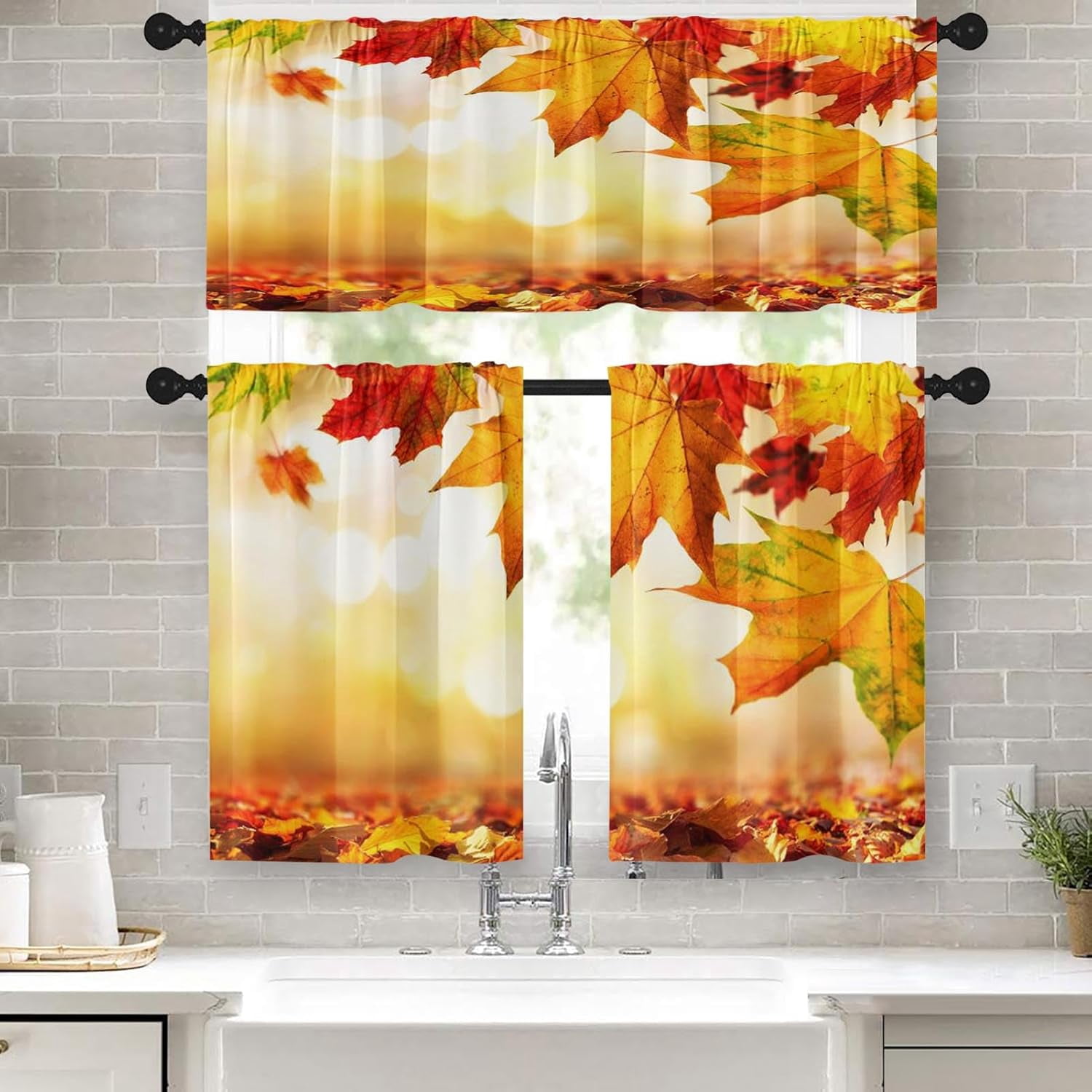 Fall Kitchen Curtains Maple Leaves Window Curtains and Valances Set 36 ...