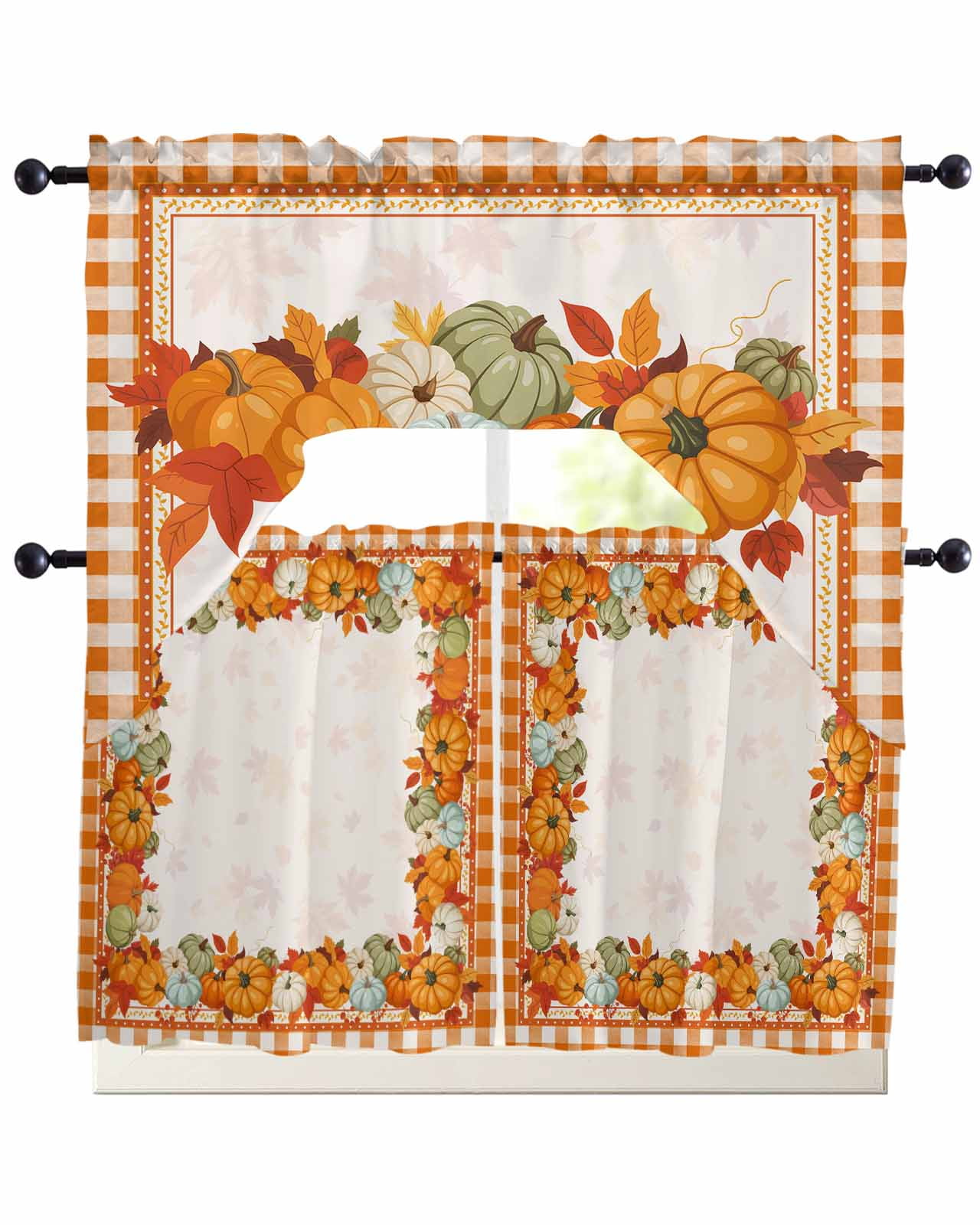 Fall Kitchen Curtains Sets 24 Inch Length with Valance, Orange Blue ...