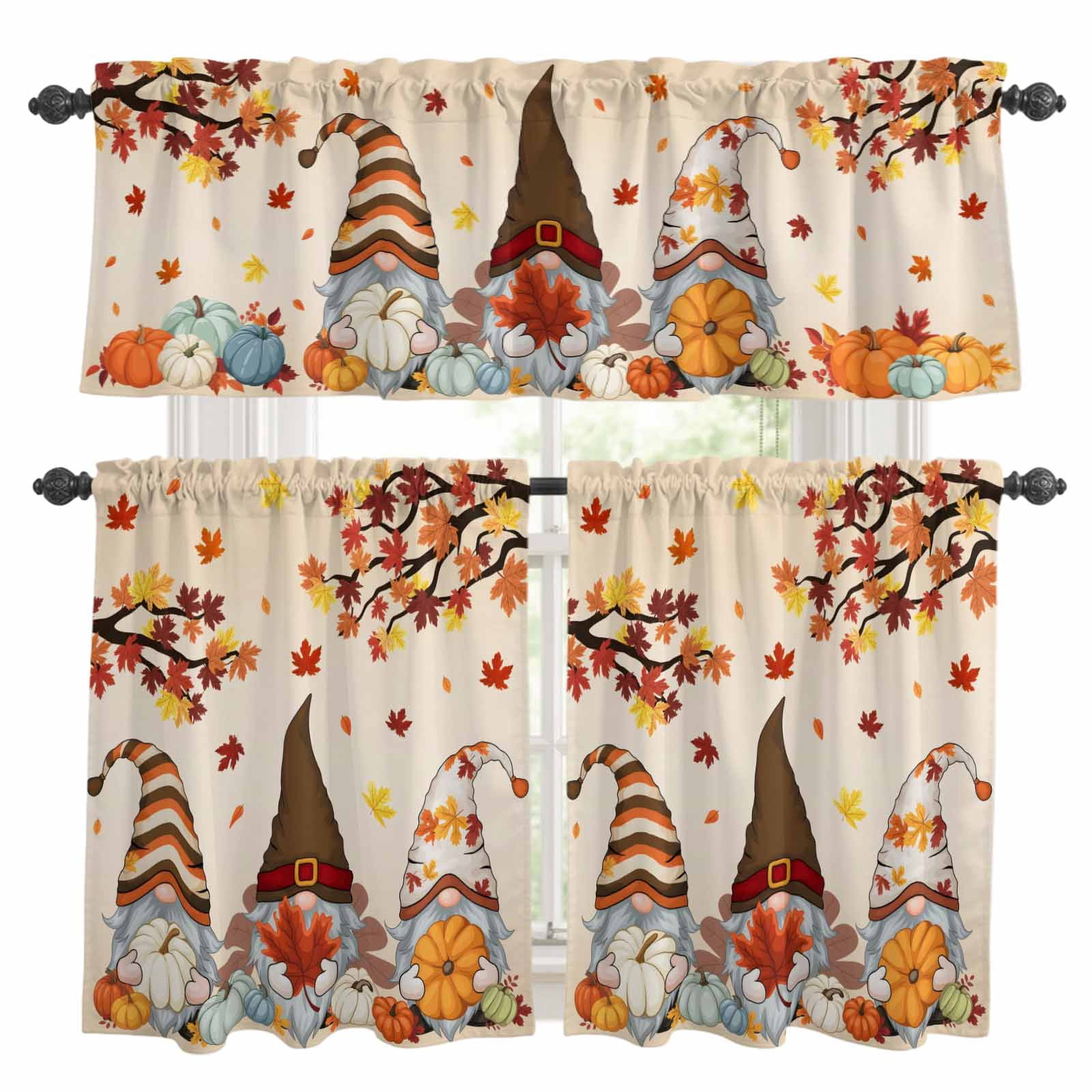 Fall Kitchen Curtains Sets for Windows 36 Inch Length, Orange Pumpkins ...