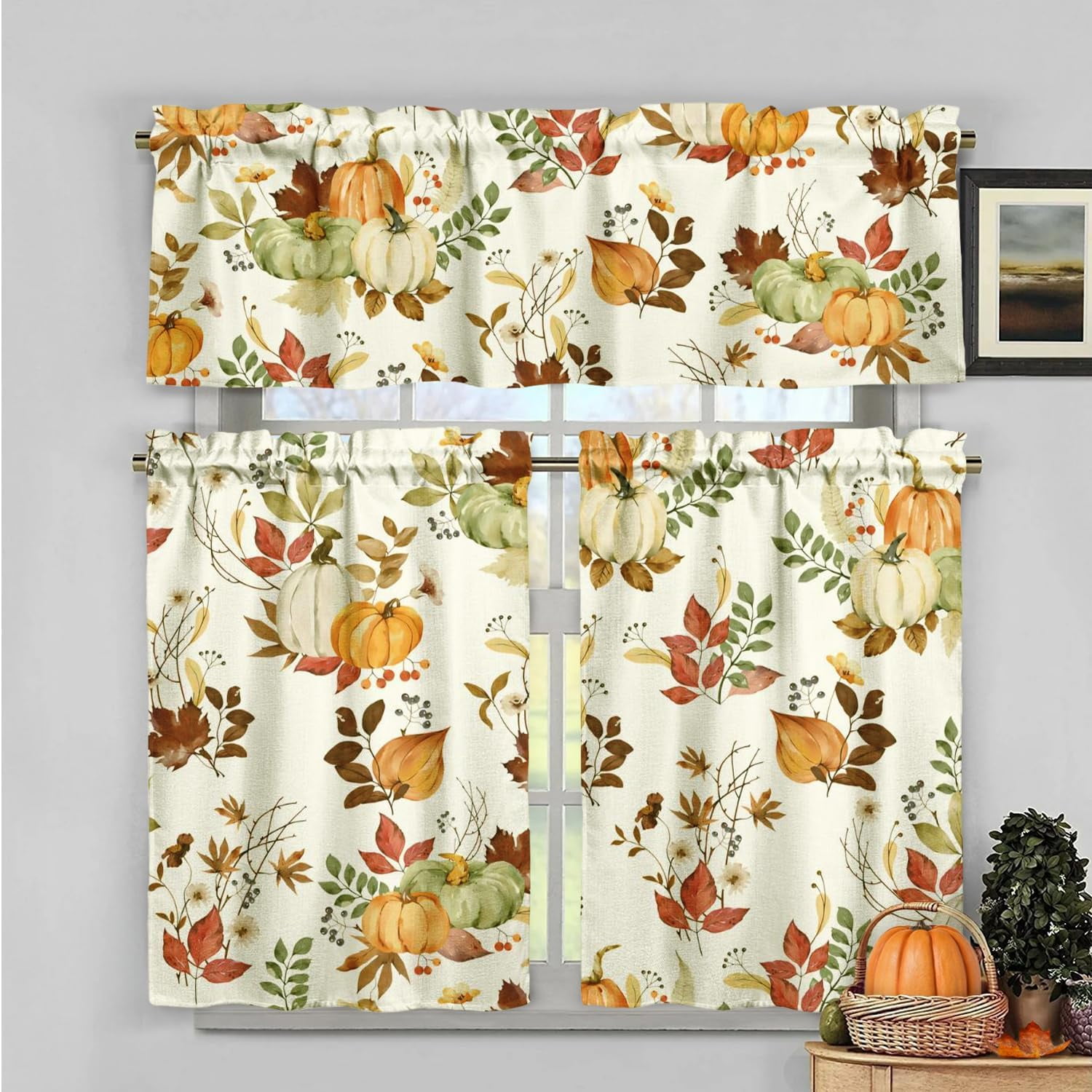 Fall Kitchen Curtains Valances and Tiers 3 Piece Set, Thanksgiving ...