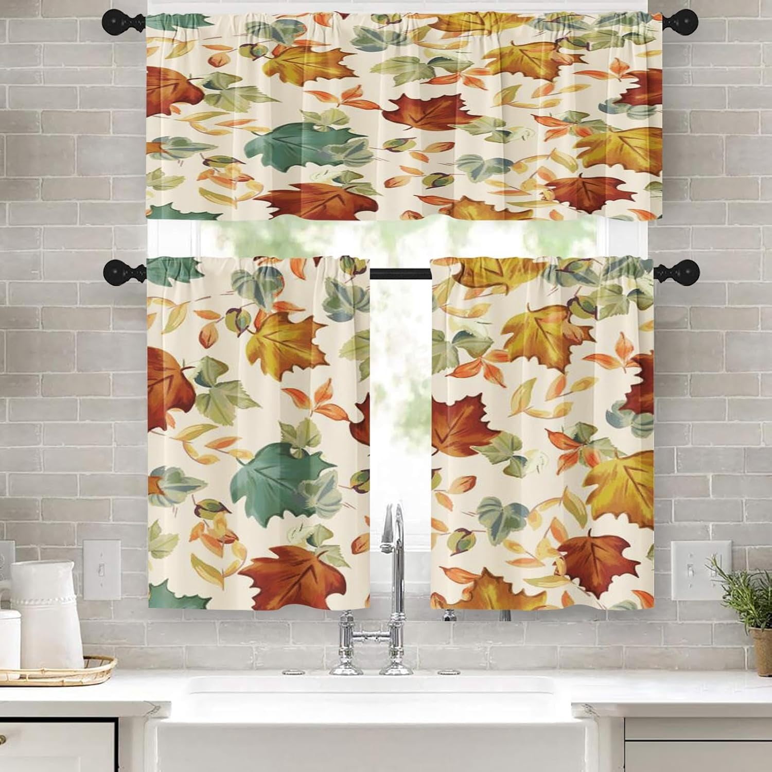 Fall Kitchen Curtains Window Curtains Valance and Tier Set 36 Inch ...