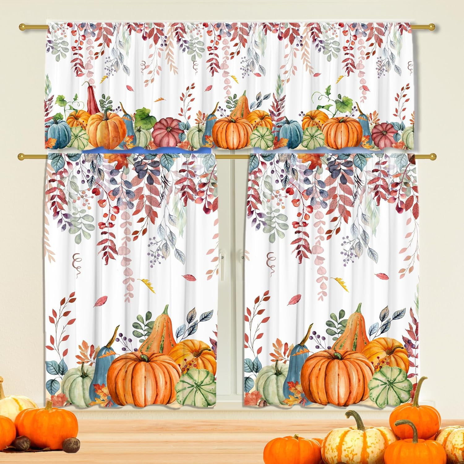 Fall Kitchen Curtains for Windows-Fall Decorations Leaves Pumpkin ...