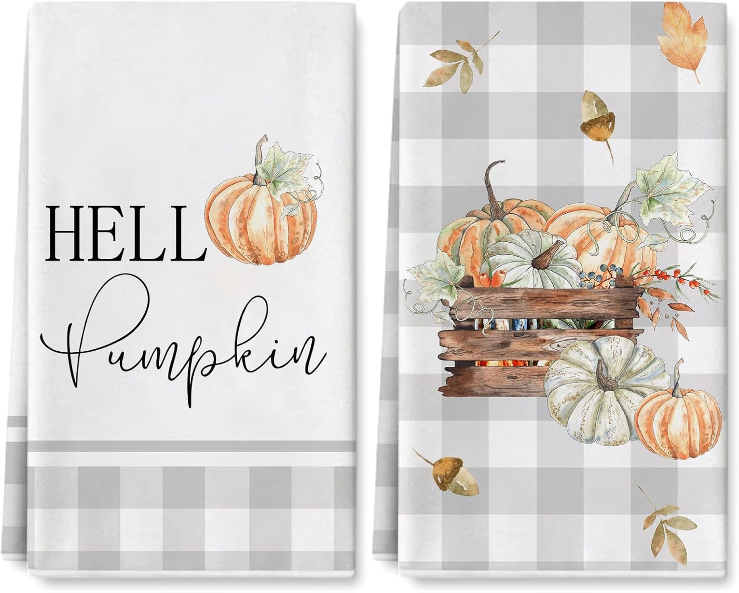 Fall Kitchen Dish Towel 18 x 26 Inch Hello Pumpkin Autumn Leaves ...